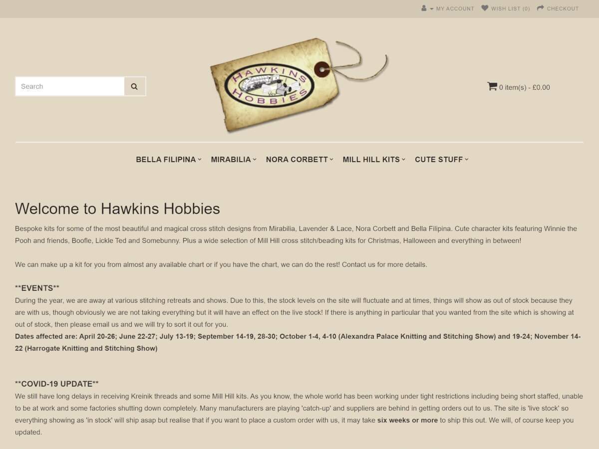 OpenCart Hawkins Hobbies Website